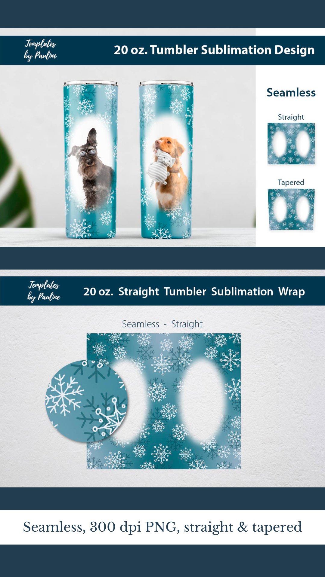 Seamless Snowflake Photo Tumbler Wrap, Sublimation Design