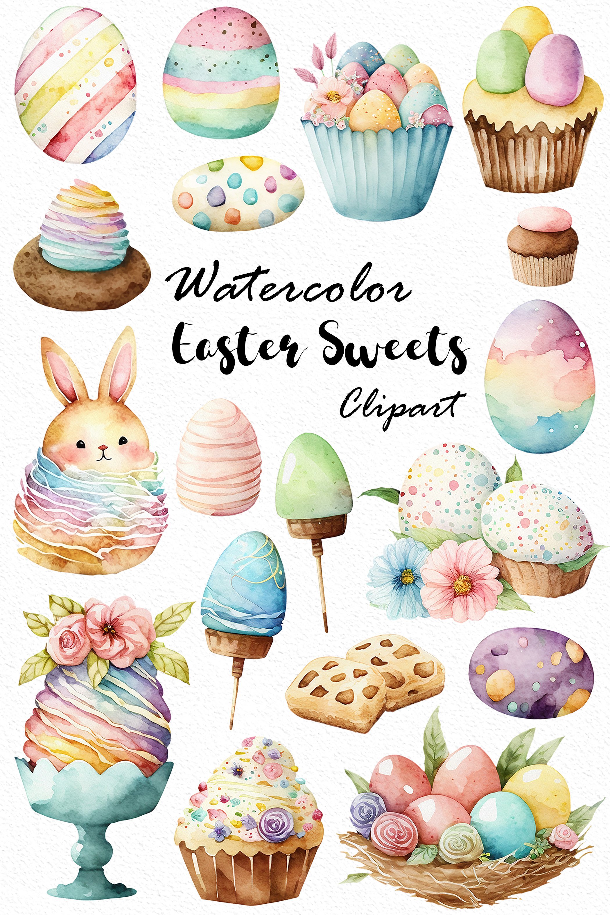 Watercolor Easter sweets clipart, Desserts digital clipart