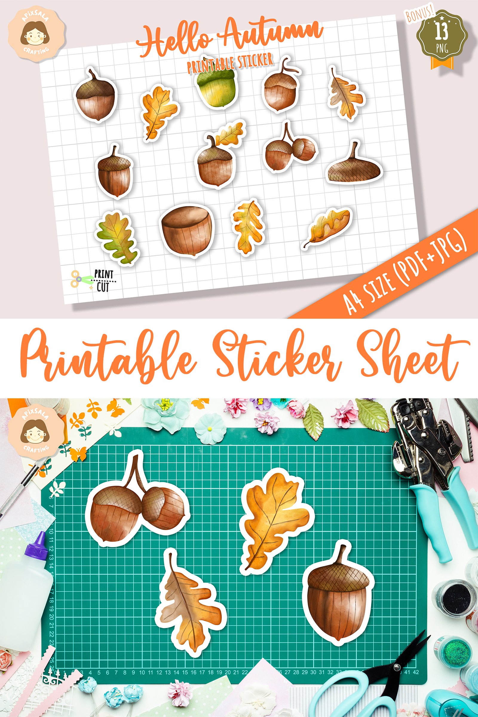 Fall Acorn-Leaves Printable Sticker Sheet