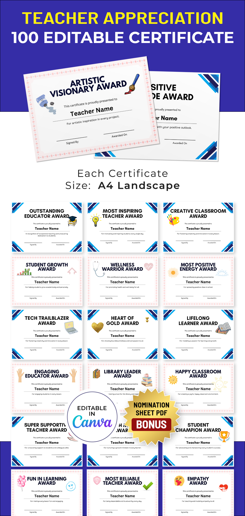 Teacher Appreciation Awards Certificates