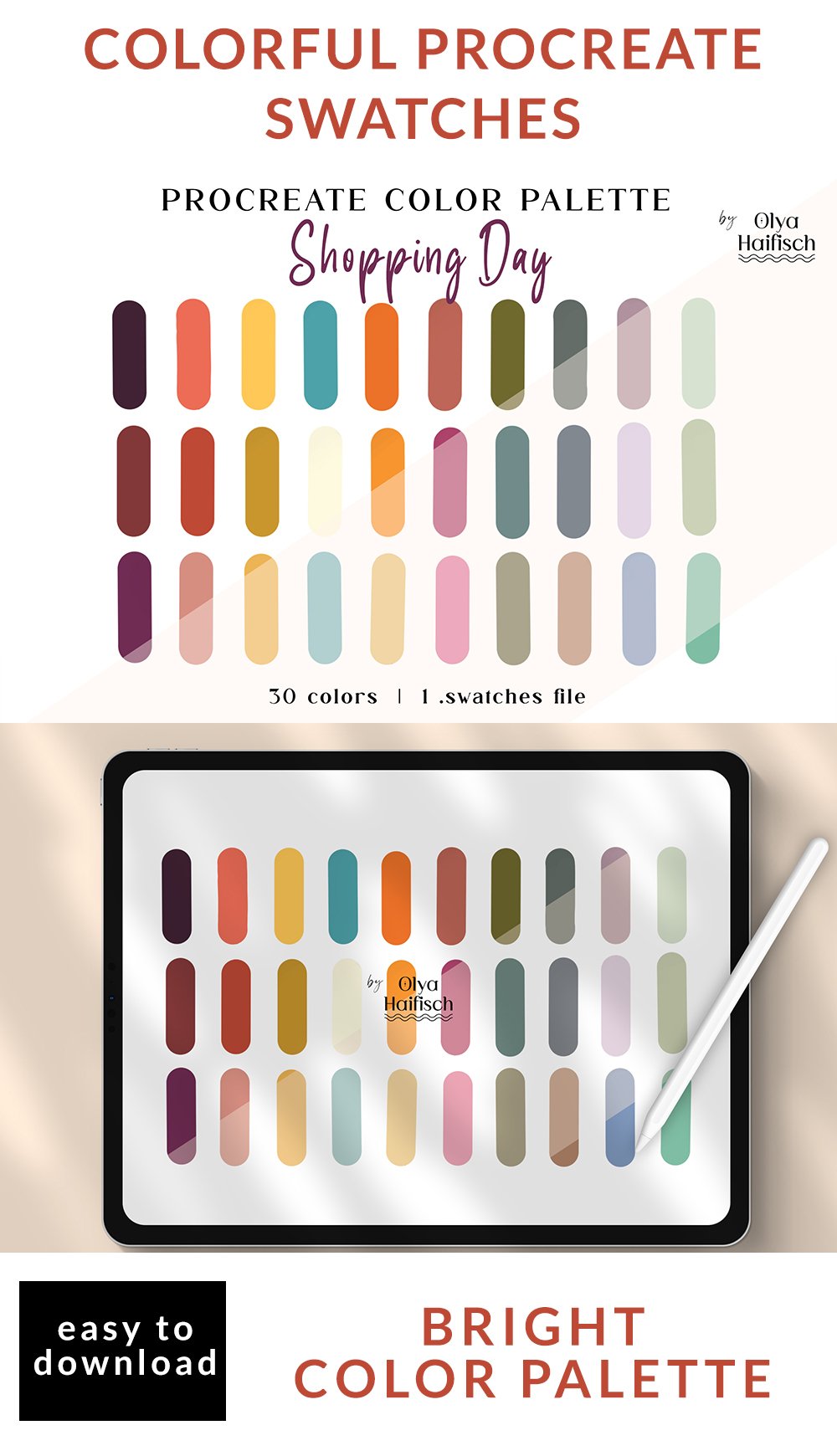 Bright Procreate Color Palette. Colorful Procreate Swatches