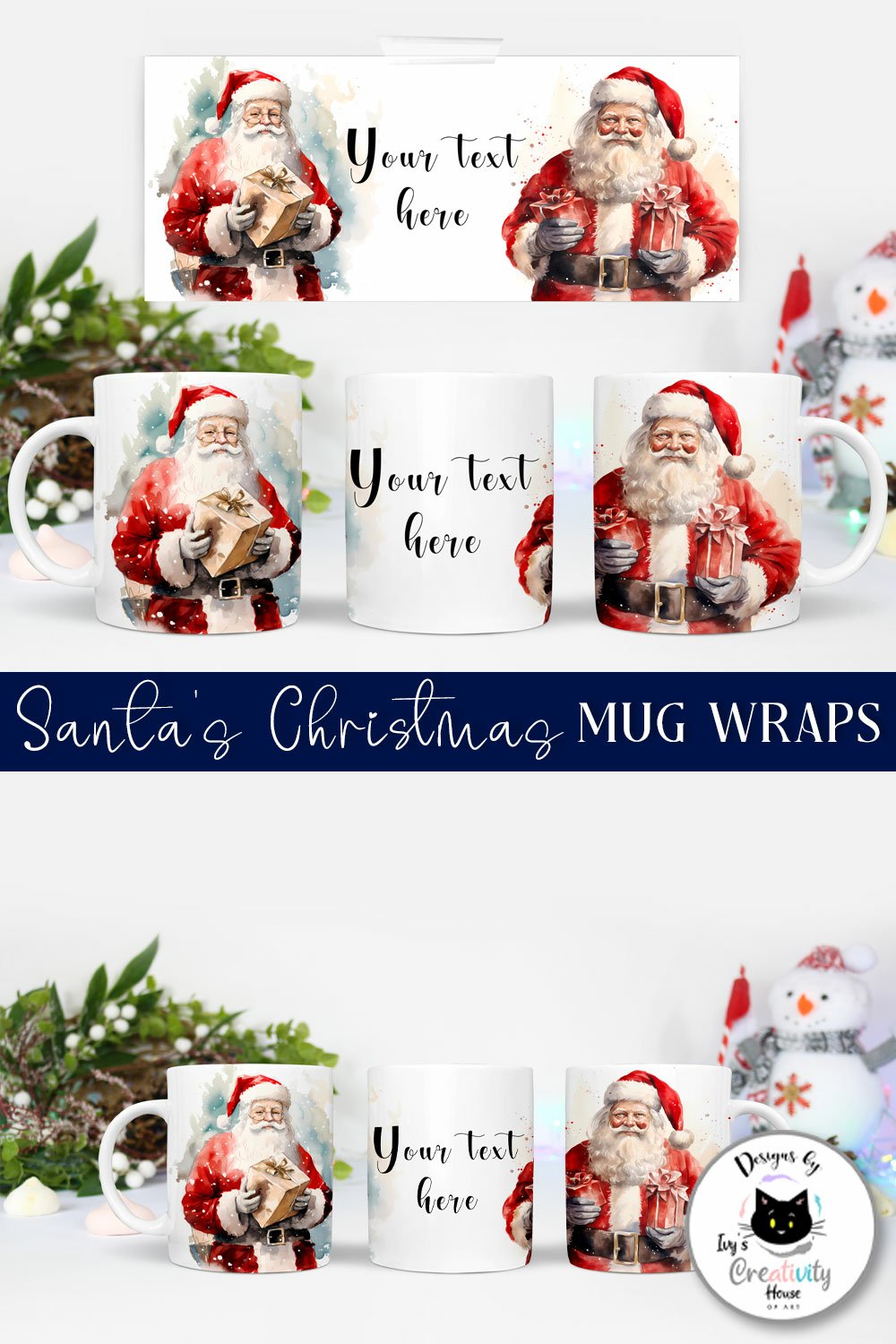 Watercolor Santa Mug Design | Christmas Mug Wrap