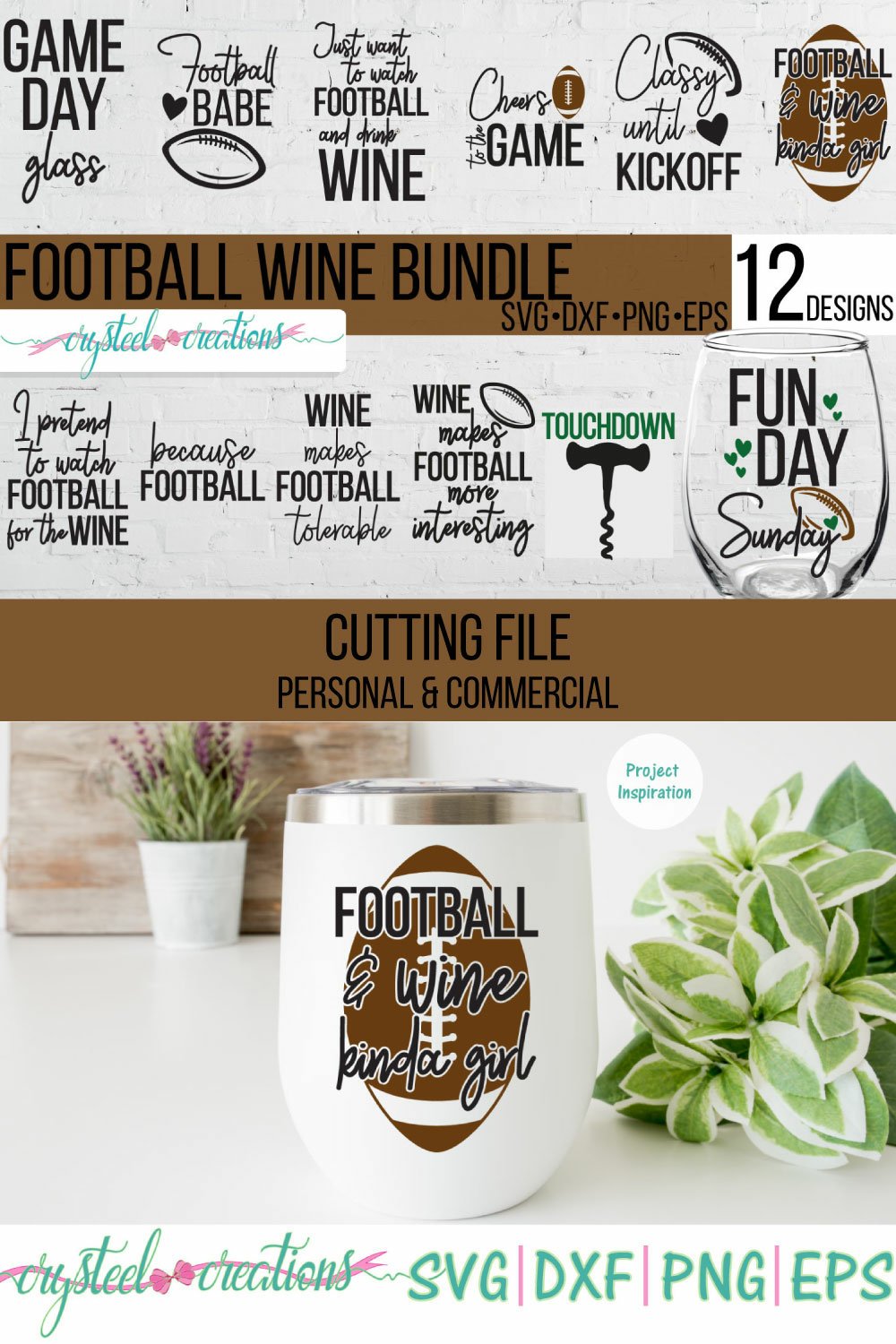 Football Wine Bundle SVG, DXF, PNG, EPS