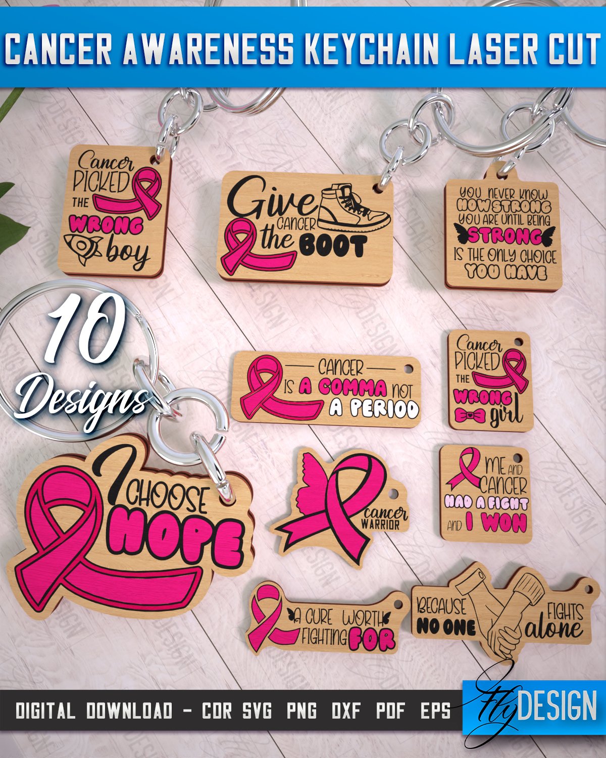 Cancer Awareness Keychains Laser Cut Bundle | Healthcare SVG