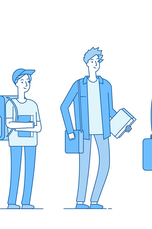 Student growing. College students growth stages. Boy from el