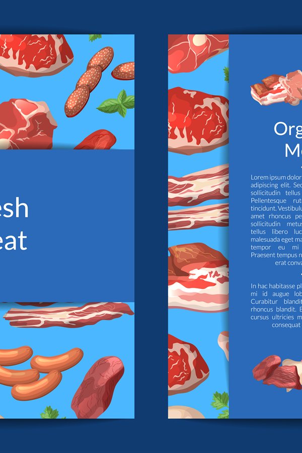 Vector cartoon meat elements card, flyer or brochure