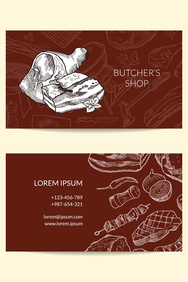 Vector business card template for butchers shop