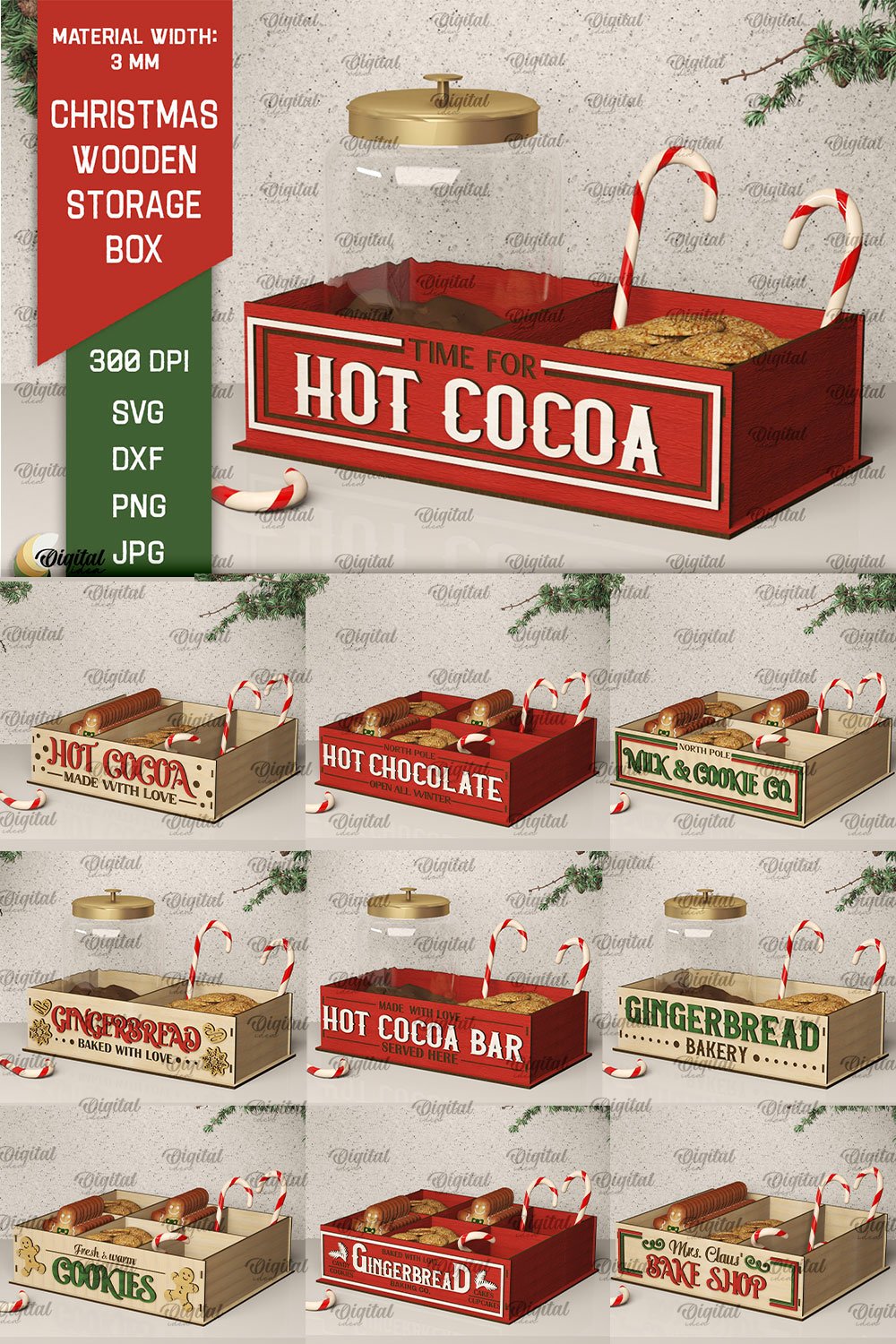 Christmas Gift Boxes LaserCut Bundle. Xmas Storage Boxes SVG