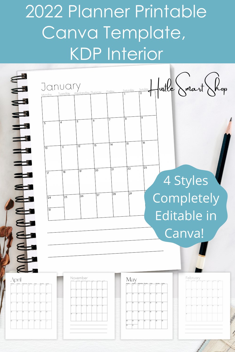 2022 Planner Printable, Canva Template, KDP Interior