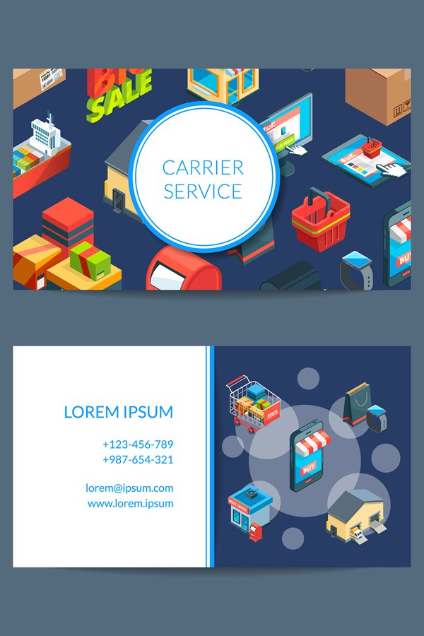 Vector isometric shipping delivery business card illustratio