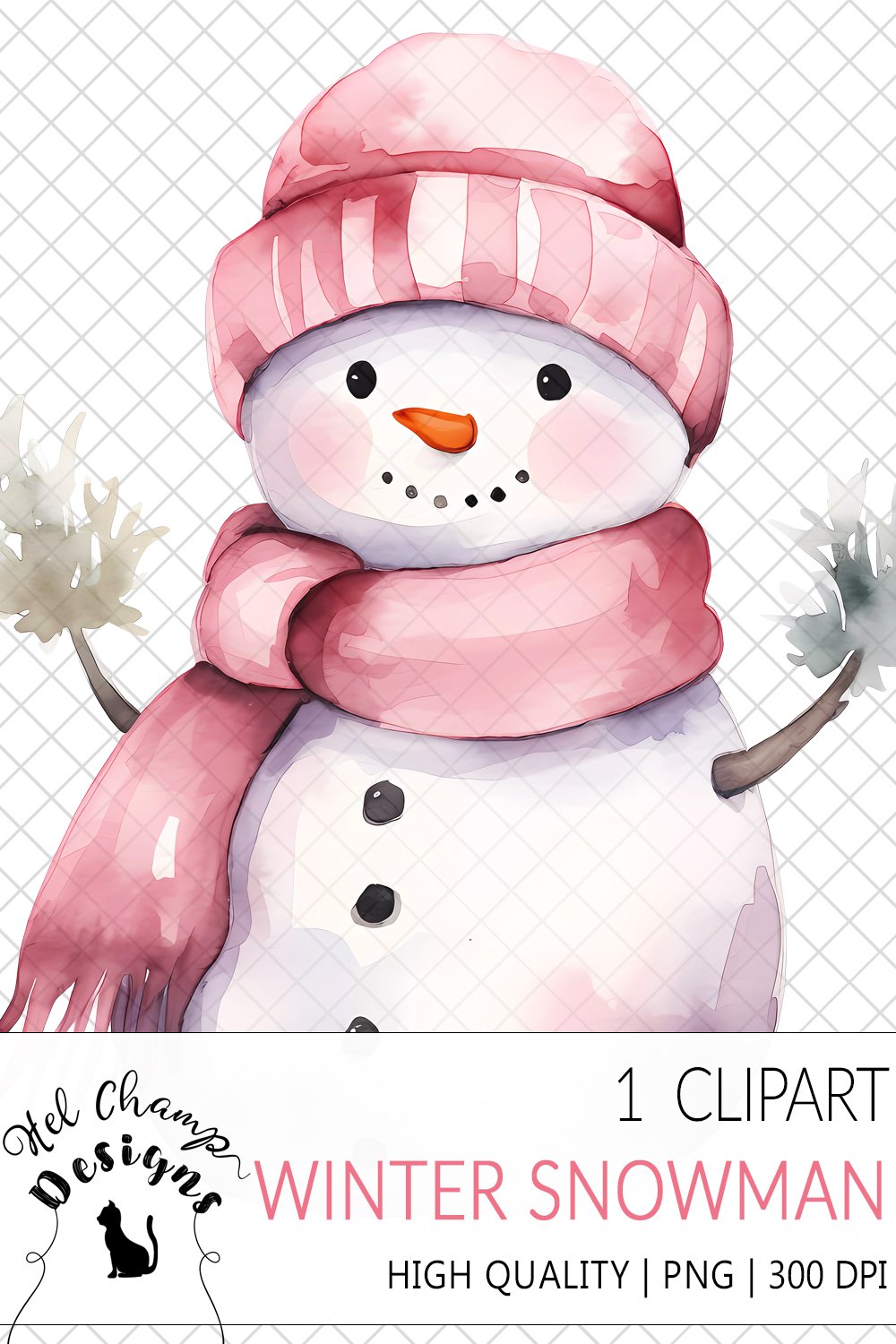 Winter pink snowman transparent clipart