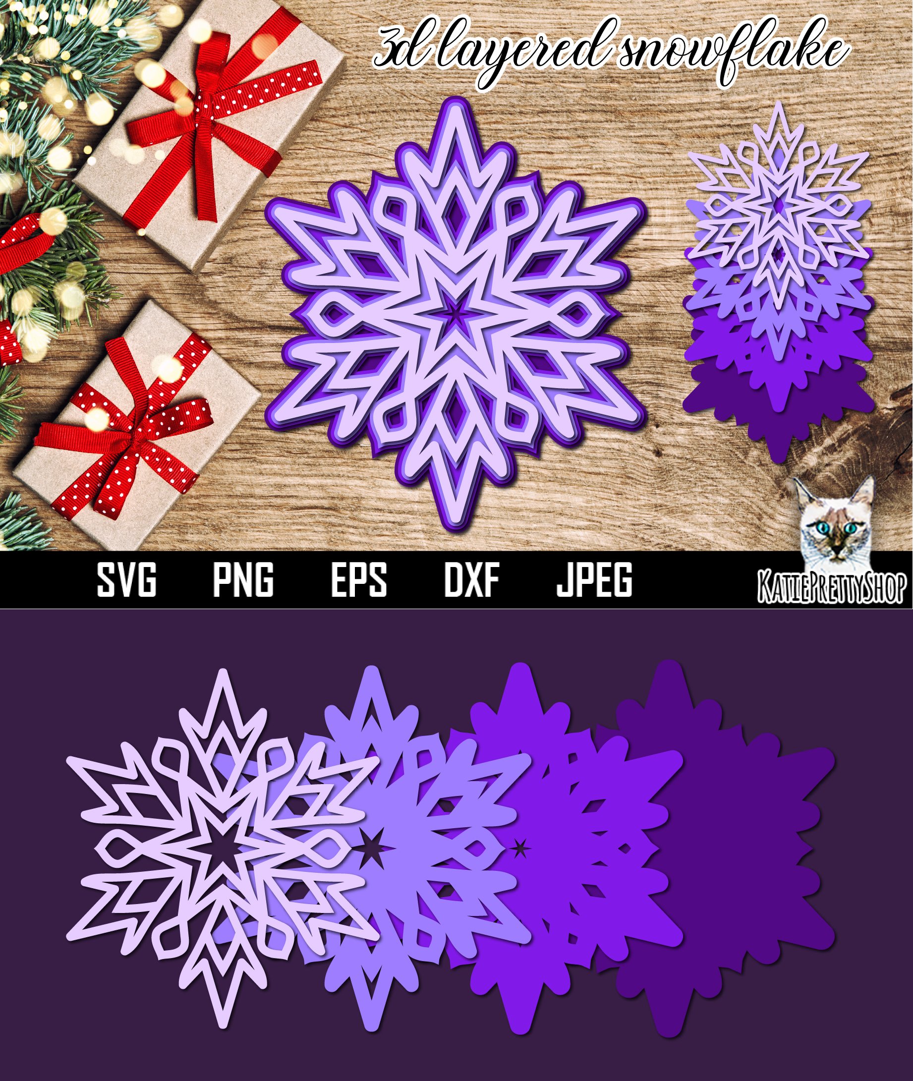 Snowflake 3d premium paper cut SVG, layered (2090568)
