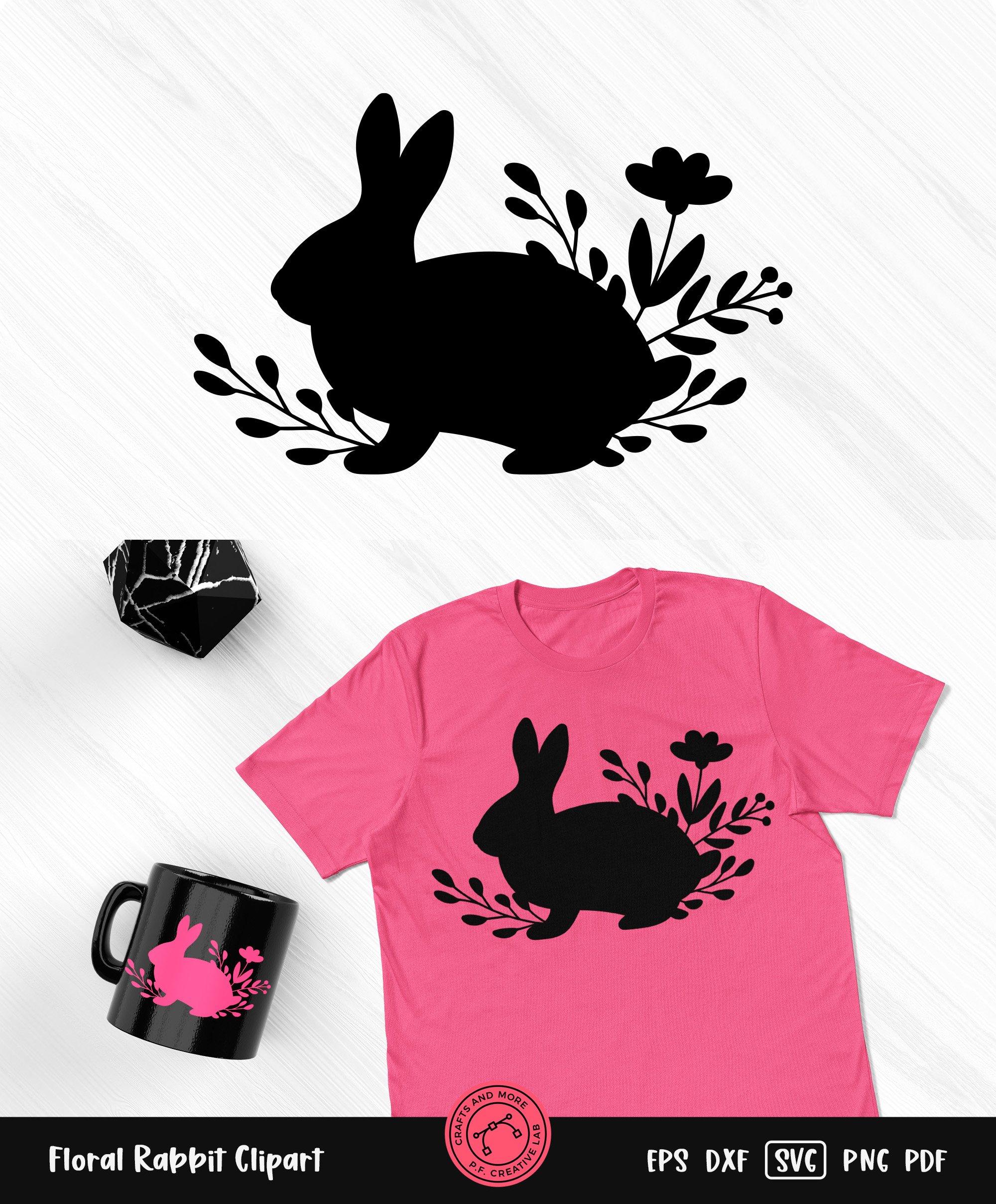Easter Floral Rabbit Clipart | Floral Bunny