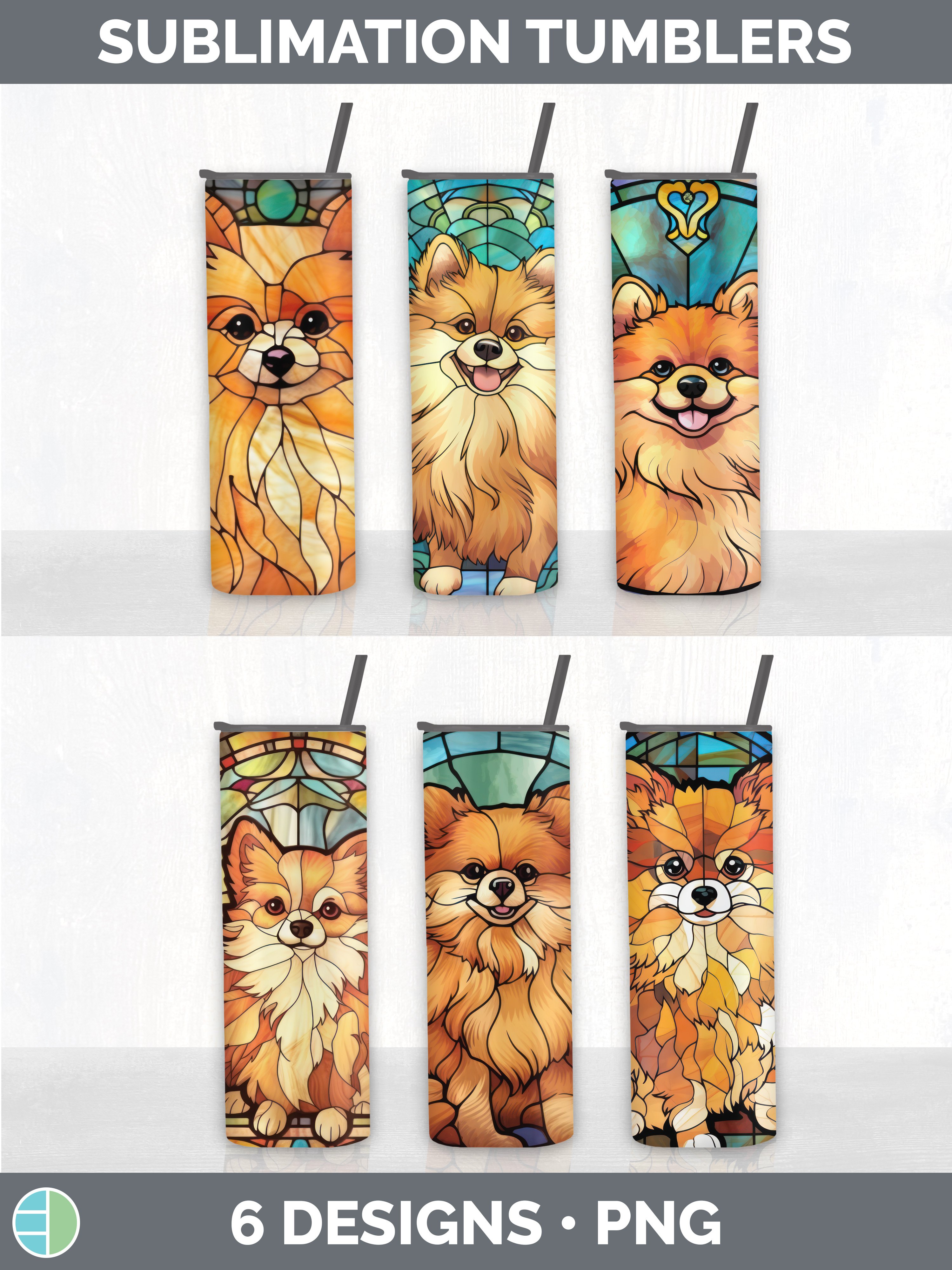 Stained Glass Pomeranian Dog Tumbler | Sublimation 20 oz Ski