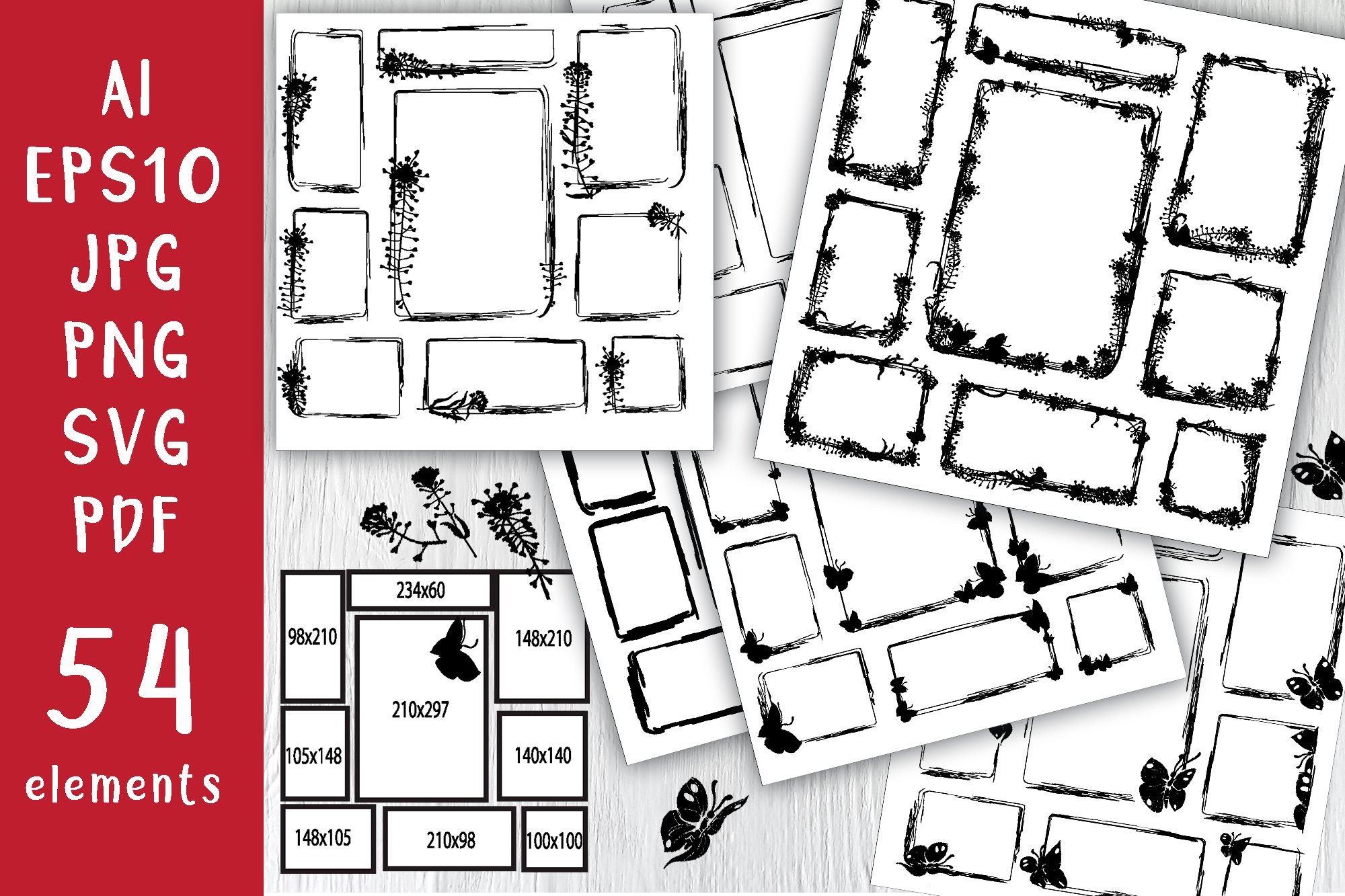 Set of decorative silhouette frames for design (1340738)