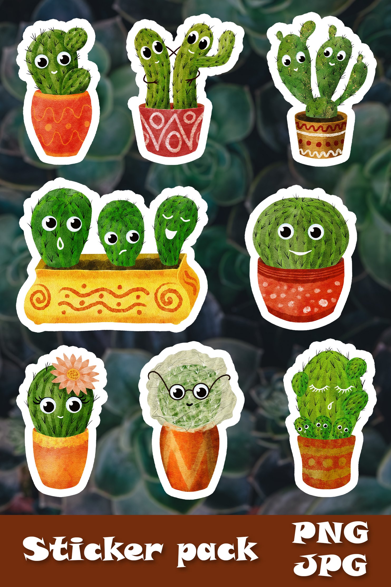 Cactus stickers planner, cute sticker bundle, (1508350)