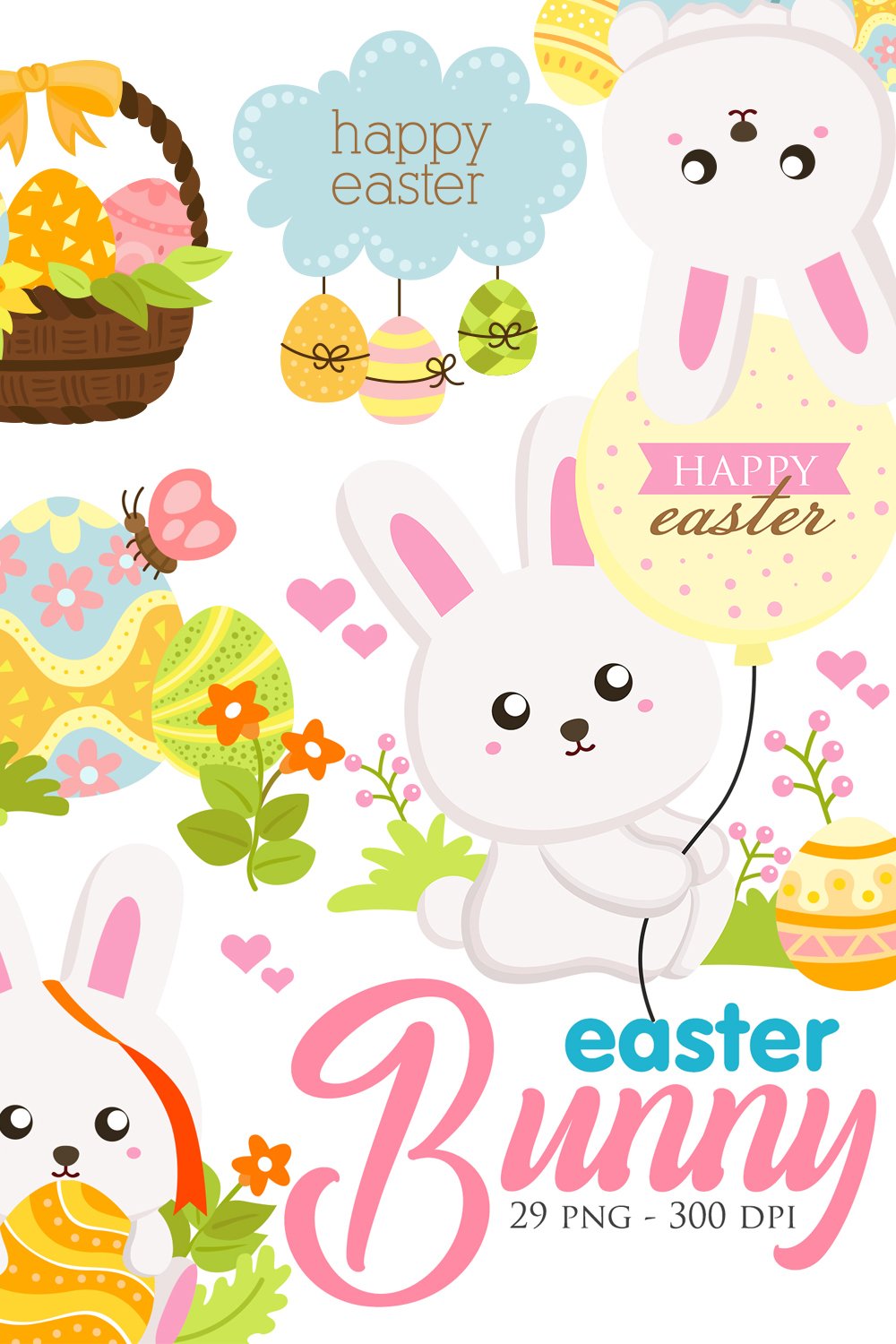 Happy Easter Bunny Rabbit and Egg Illustration Clipart