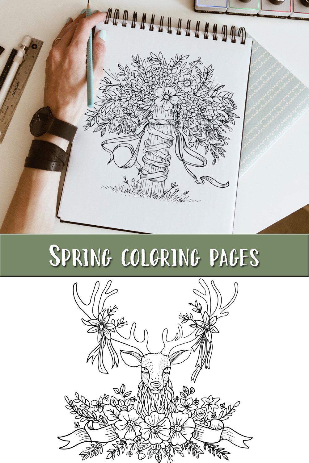 Spring Printable Coloring Page, PDF Coloring Page Spring DIY