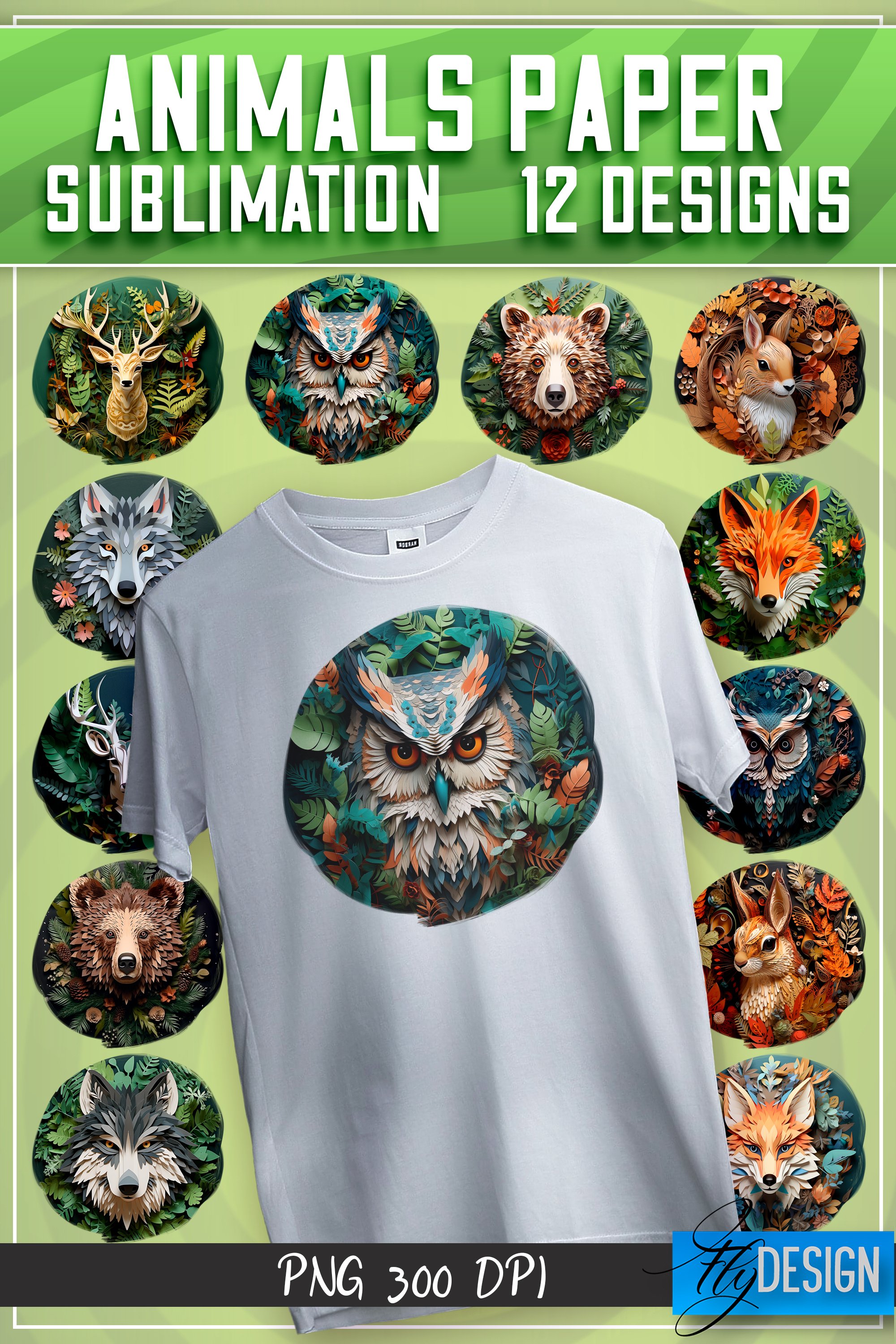 Animals Paper Sublimation Design|Animal Paper Quilling PNG