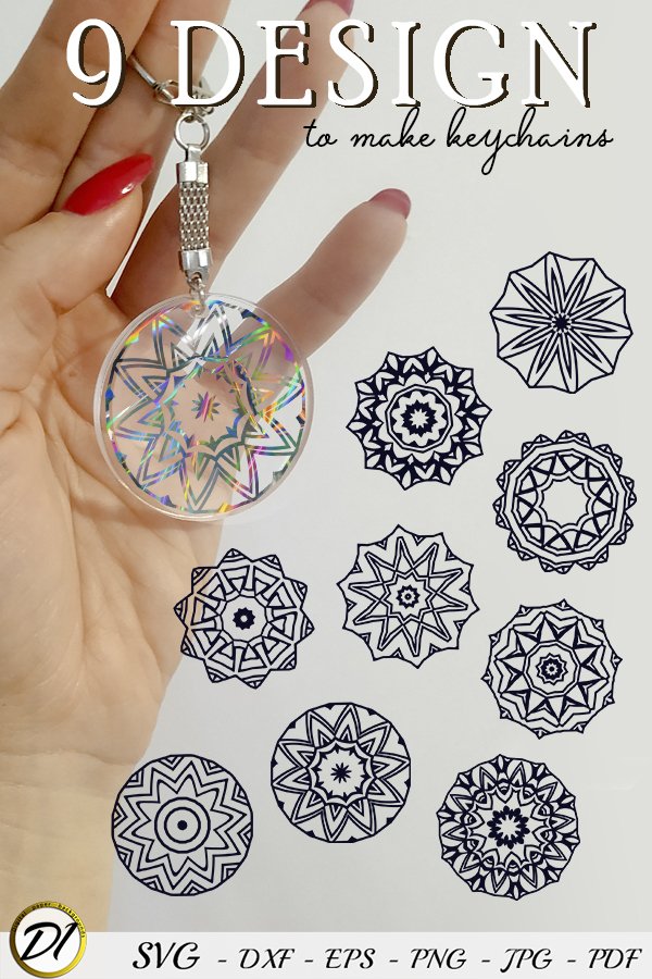 Keychain Mandala SVG. 9 Design to make keychains (1296981)