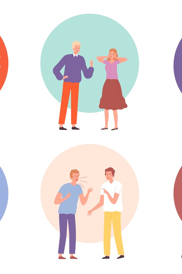 Conflict persons. Screaming people disrespect angry conversa