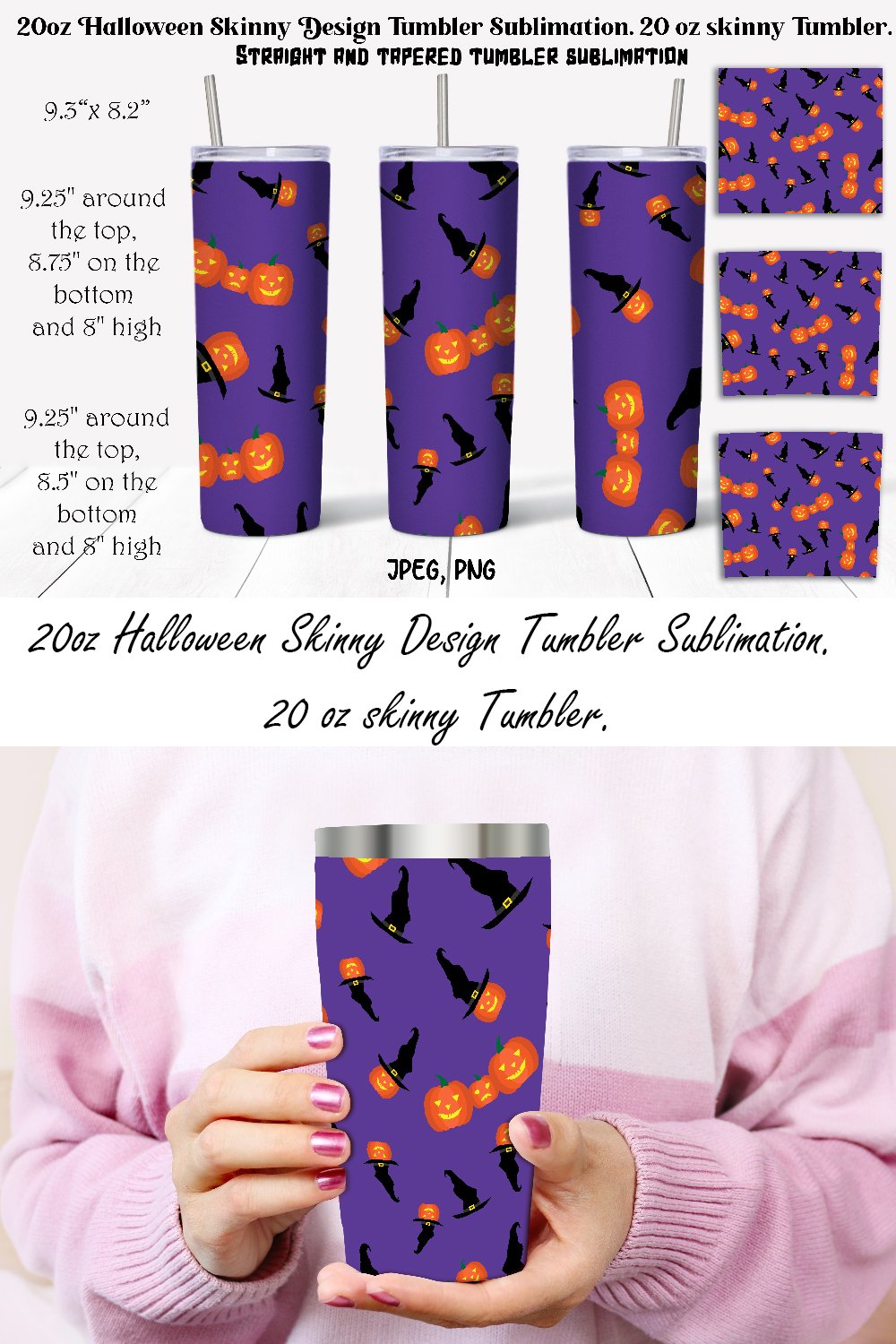 20oz Halloween Skinny Design Tumbler Sublimation.
