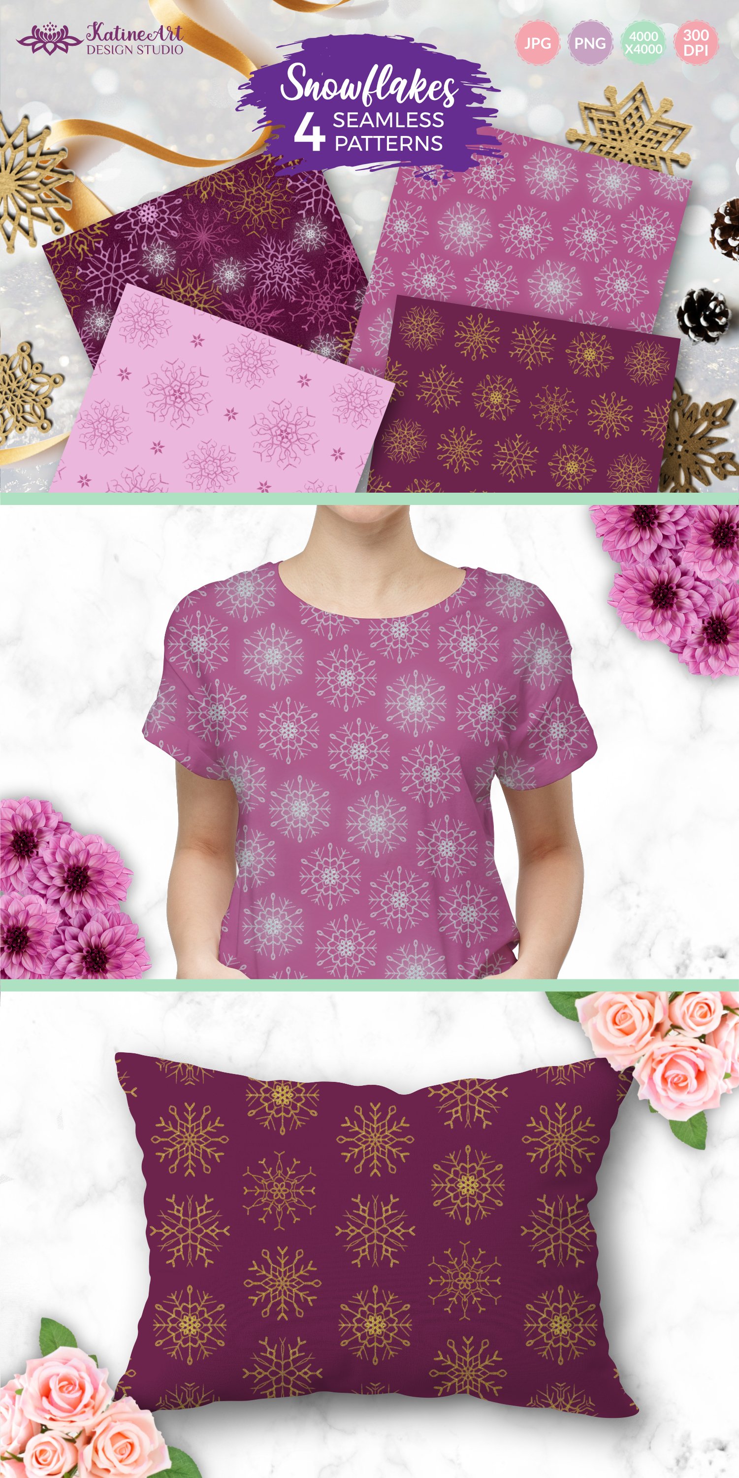 Snowflakes Pattern Winter Digital Paper Bundle