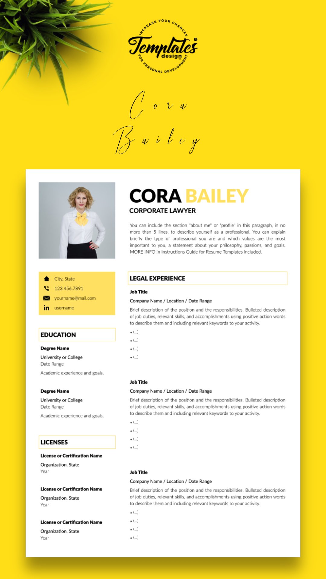 Legal Resume CV Template for Word & Pages Cora Bailey