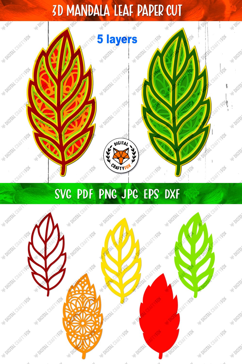 3D Leaf Paper Cut Template, Leaf Mandala Layered SVG