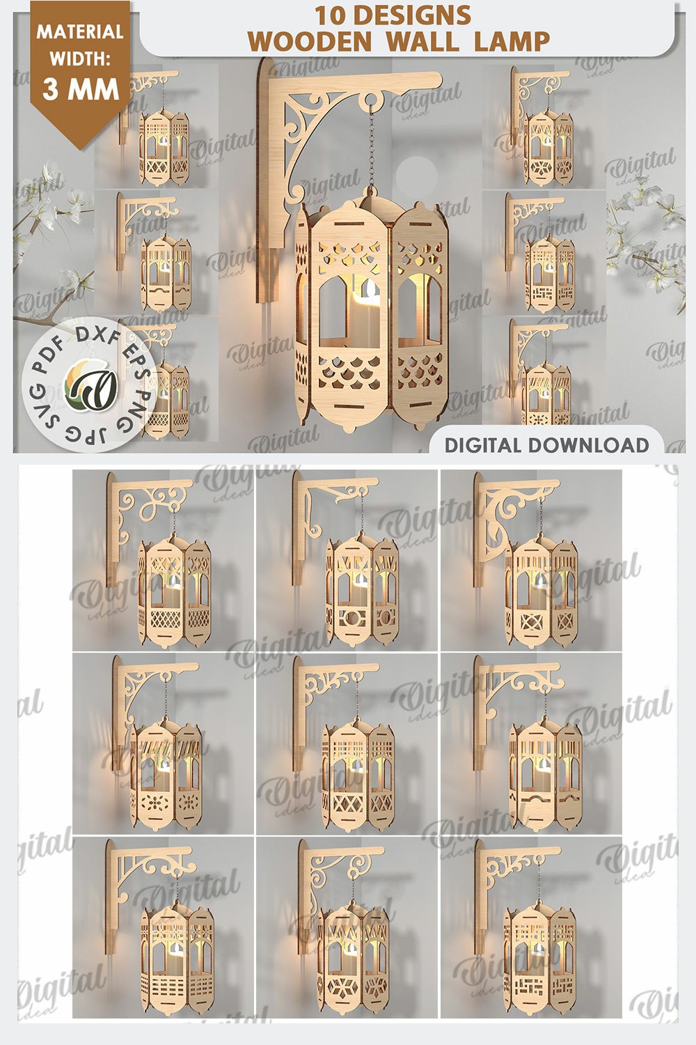 Decorative Wooden Wall Lamps LaserCut Bundle. Home Decor SVG