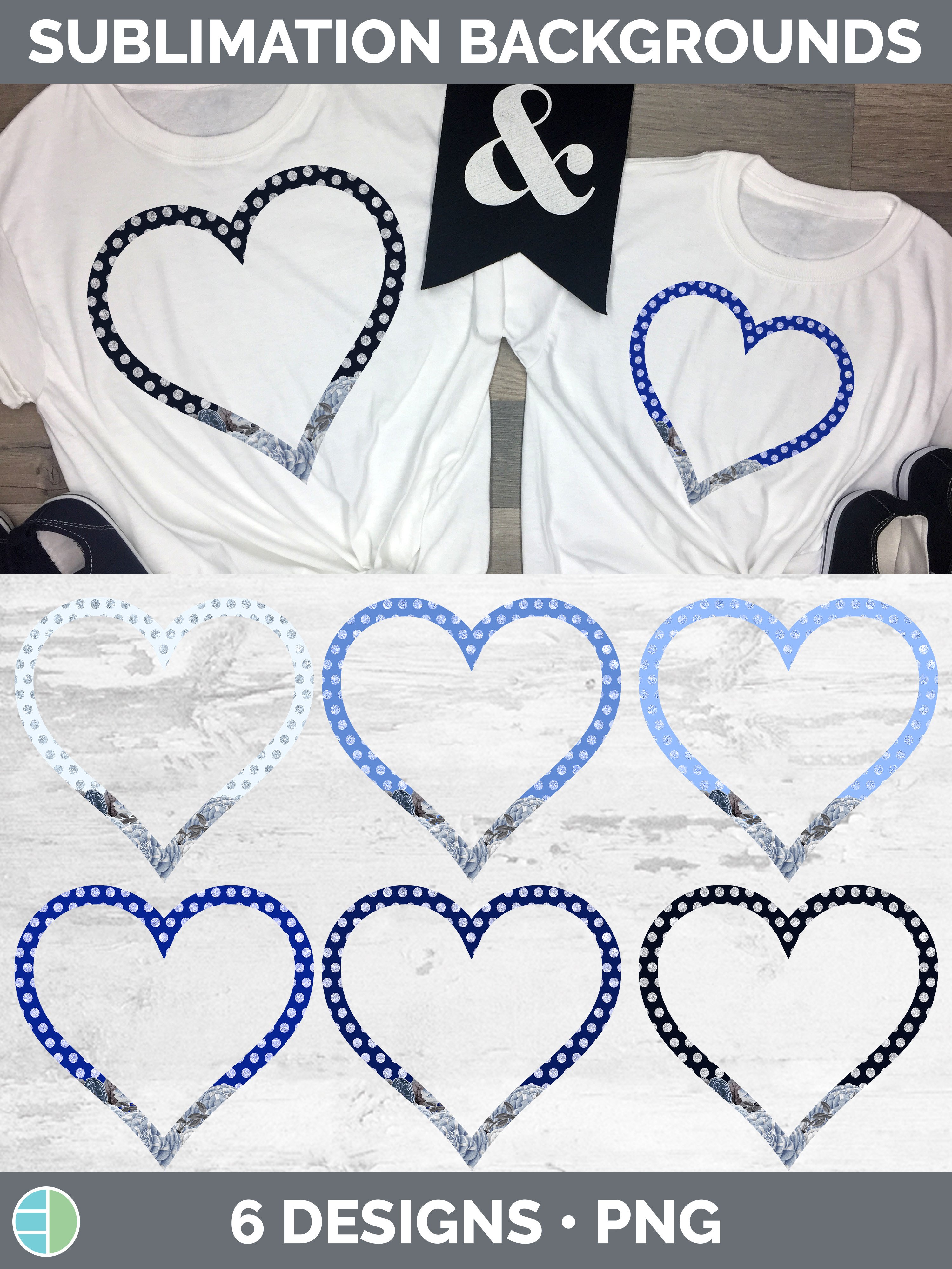 Blue Flower Heart Frame Clipart | Sublimation Designs