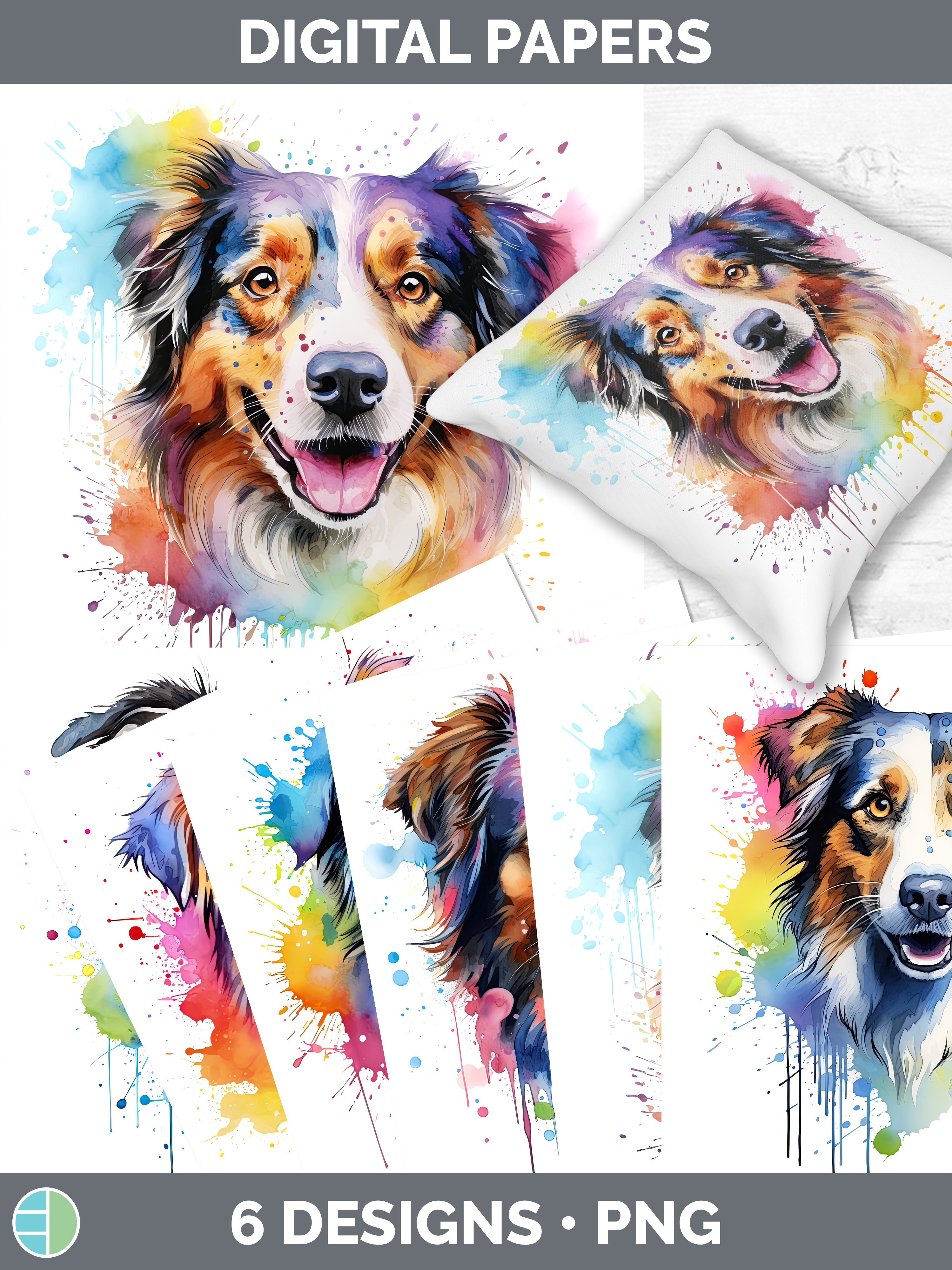 Splat Rainbow Australian Shepherd Dog Paper Backgrounds | Di