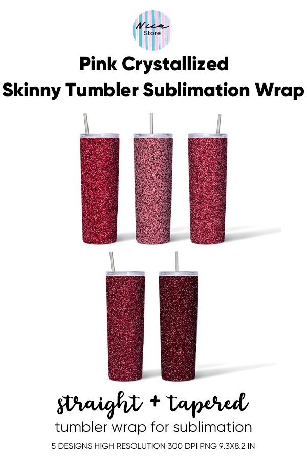 Pink Crystallized Sublimation Skinny Tumbler Wrap Bundle