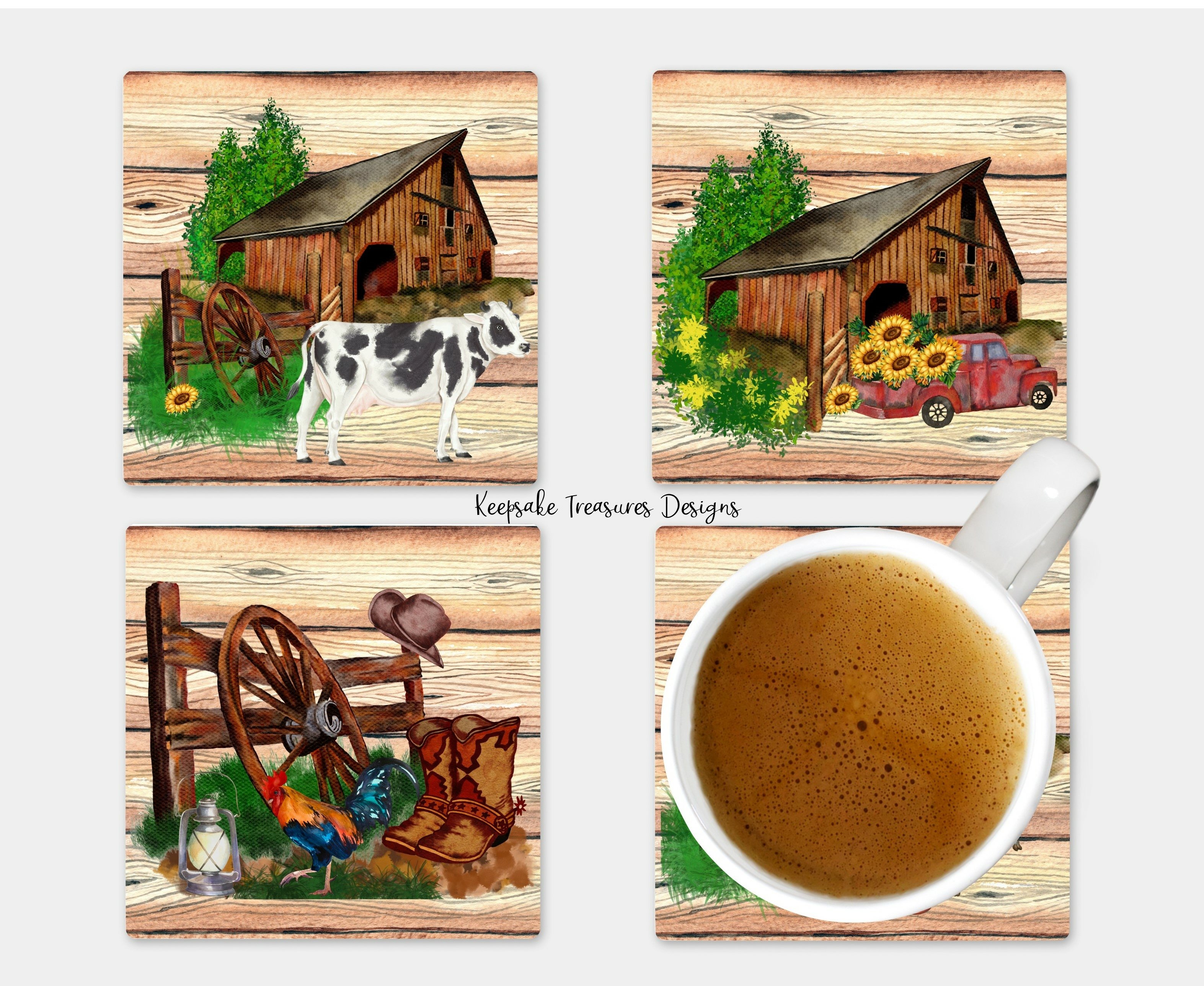 Country Coasters, Farm Illustration, PNG
