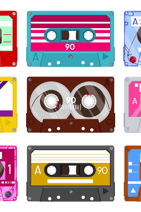 Retro audio cassette. Vintage audio tape, 90s music cassette