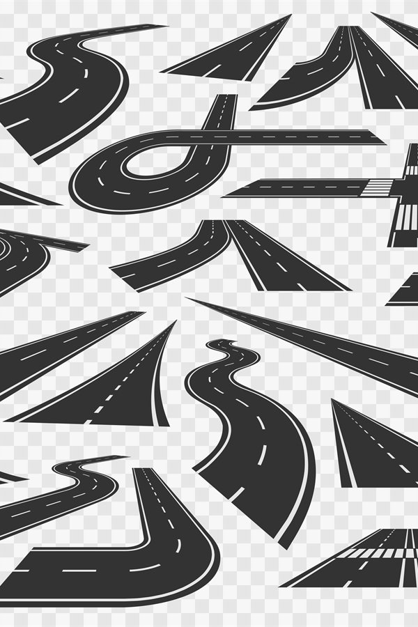 Curved road in perspective. Bending highways curves, rural b