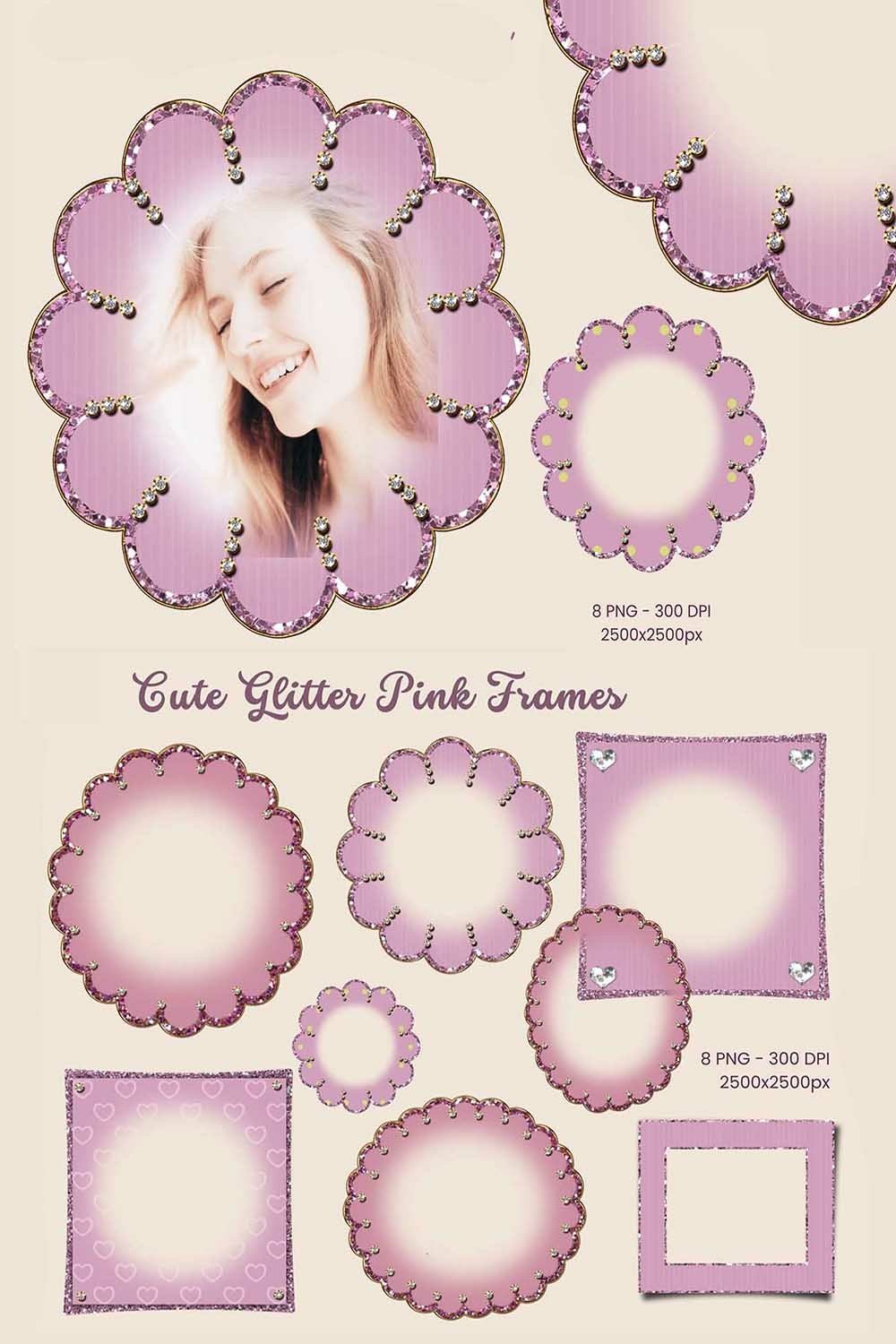 Cute Glitter Pink Frames - 8 PNG