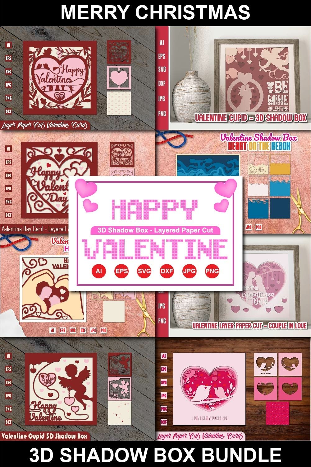 Valentine 3D Shadow Box Bundle - Layered Paper Cut