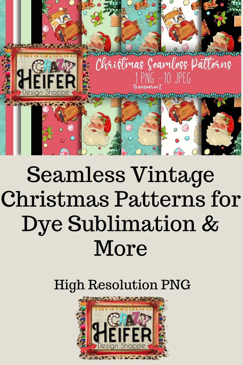 Christmas Vintage Santa Seamless Pattern Retro Digital Paper