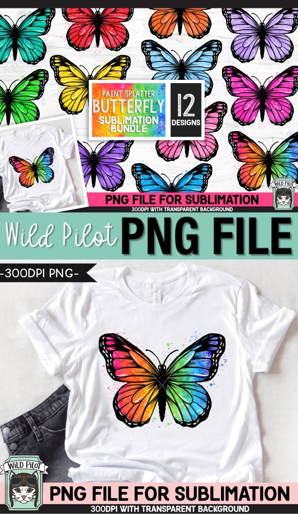 Watercolor Butterfly Bundle Sublimation PNG, Awareness PNG
