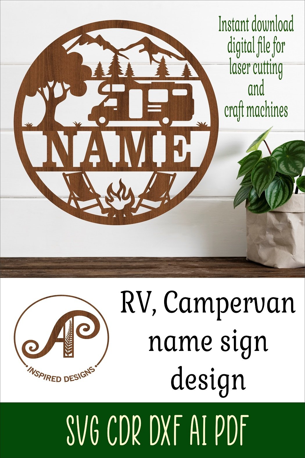 RV camper name sign svg laser cut template