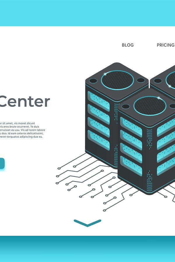 Data center landing page. Isometric servers vector design