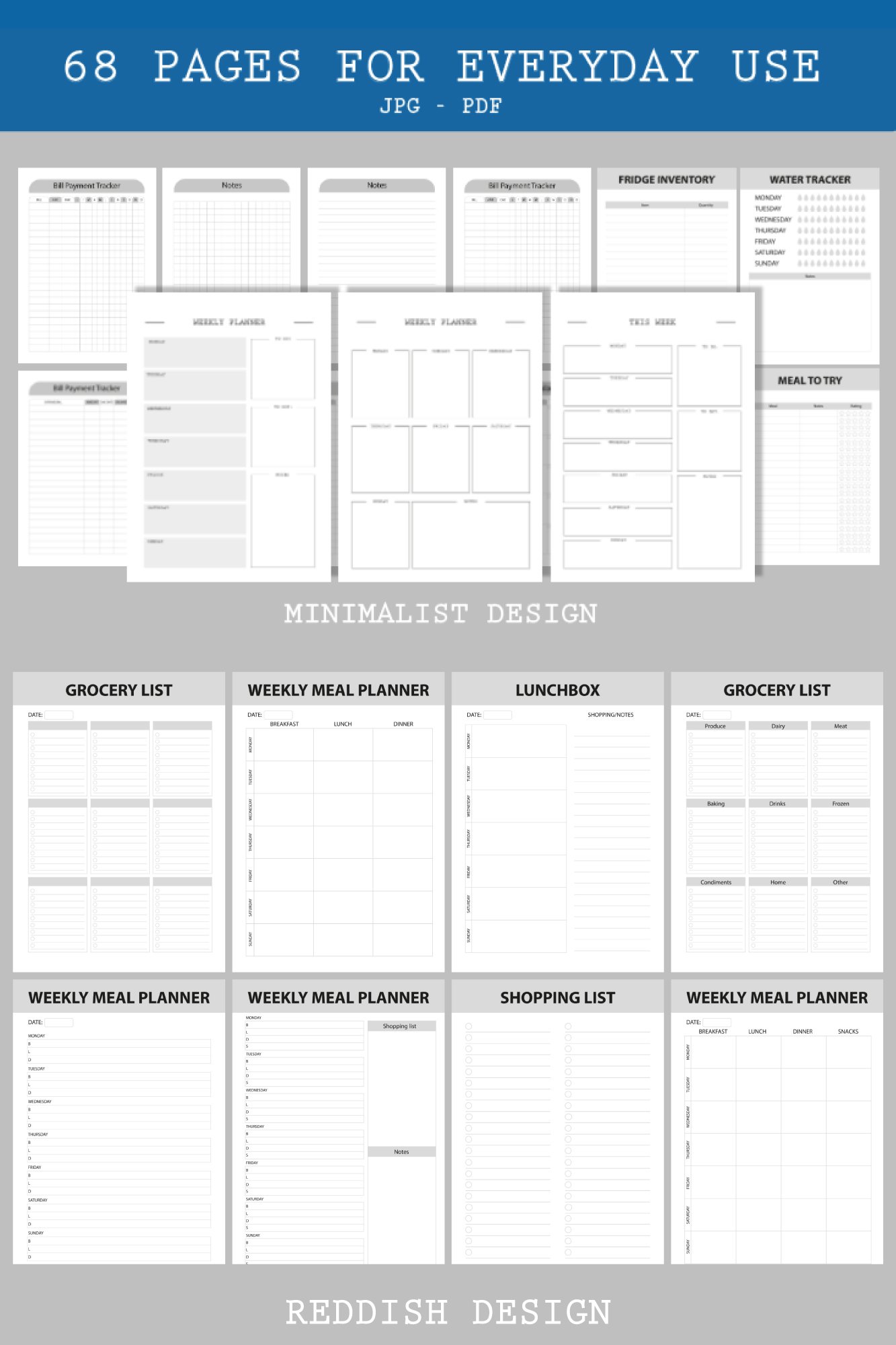 68 Planner pages for everyday use, weekly daily calendar