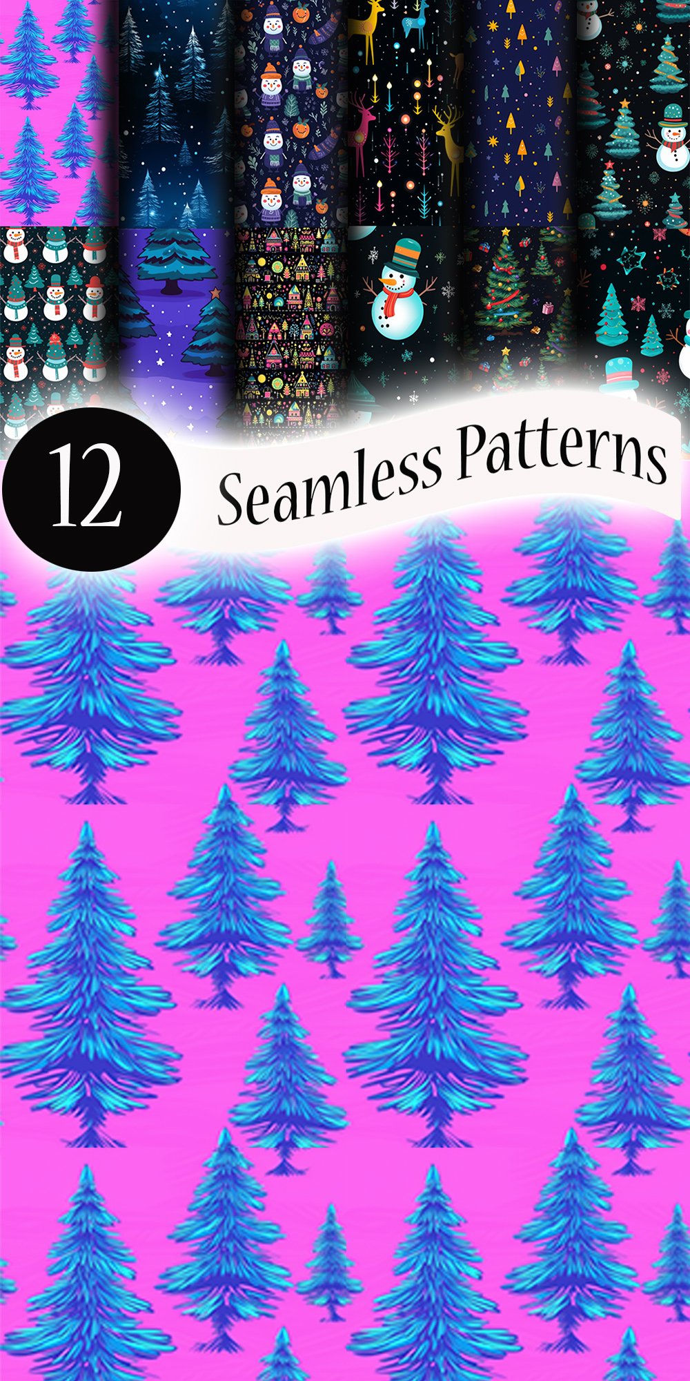 Christmas Pattern Seamless Bundle of 12 Digital Backgrounds