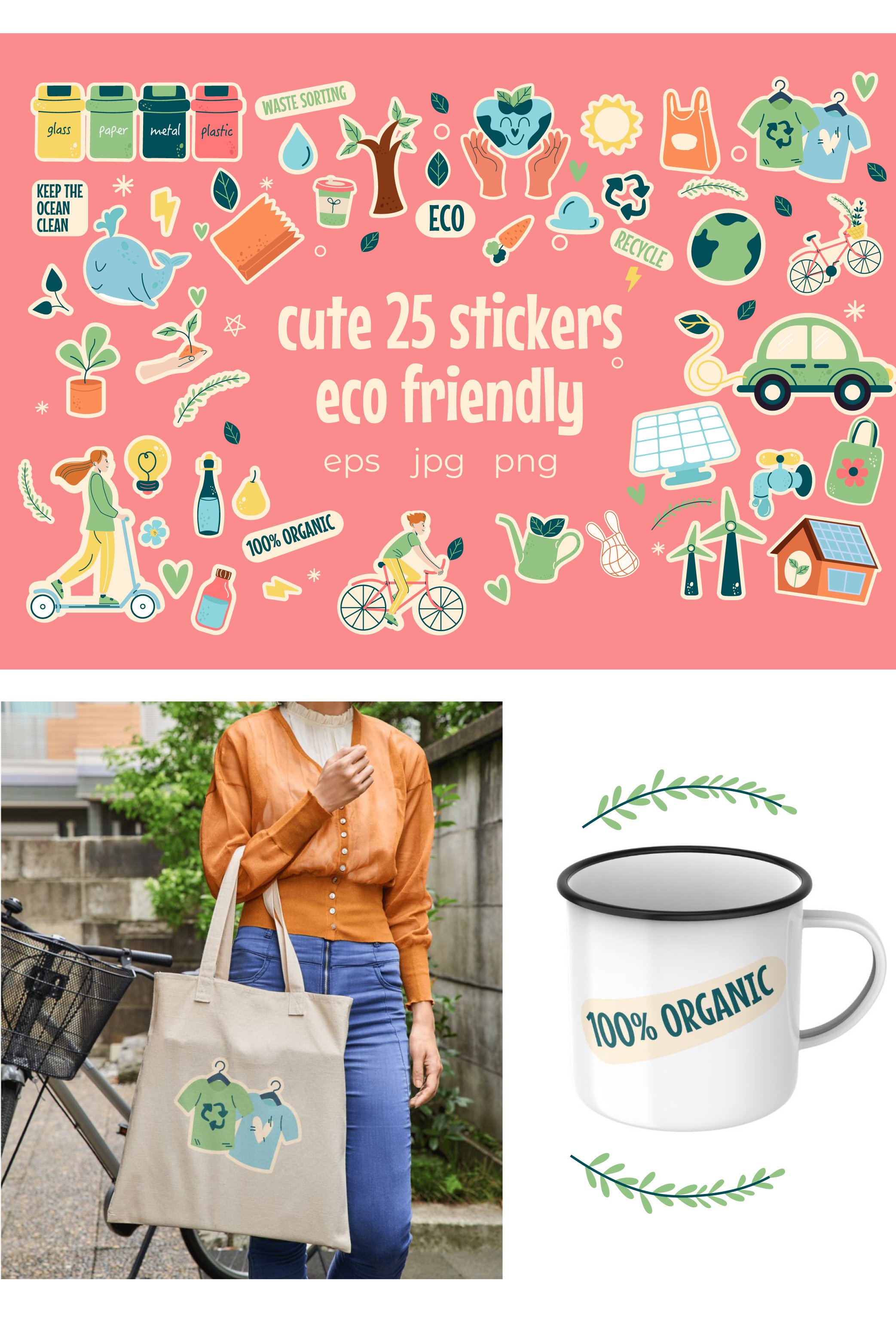 Stickers eco friendly cute elements flat design