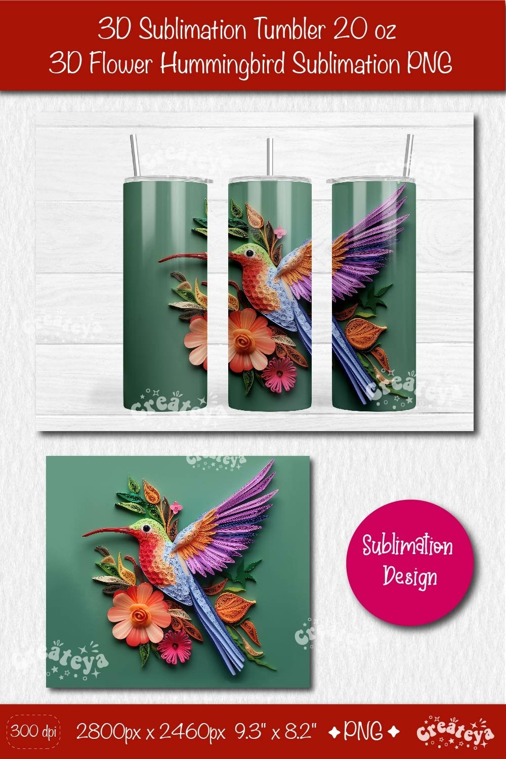 3d Hummingbird tumbler 3D Quilling 3D Flower (3746193)