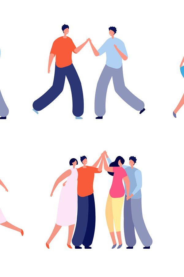 People high five. Social communication, friends celebrating