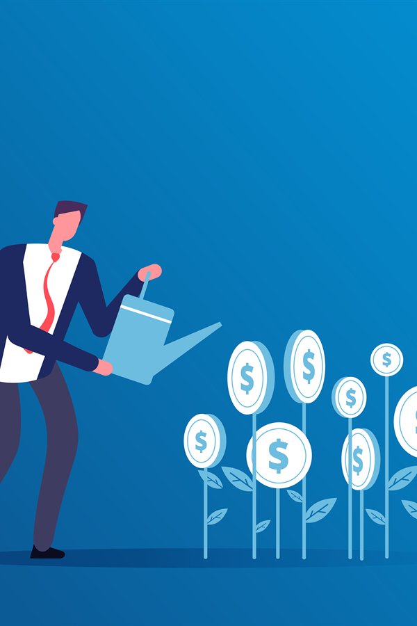 Investment business concept. Happy investor grows money inve