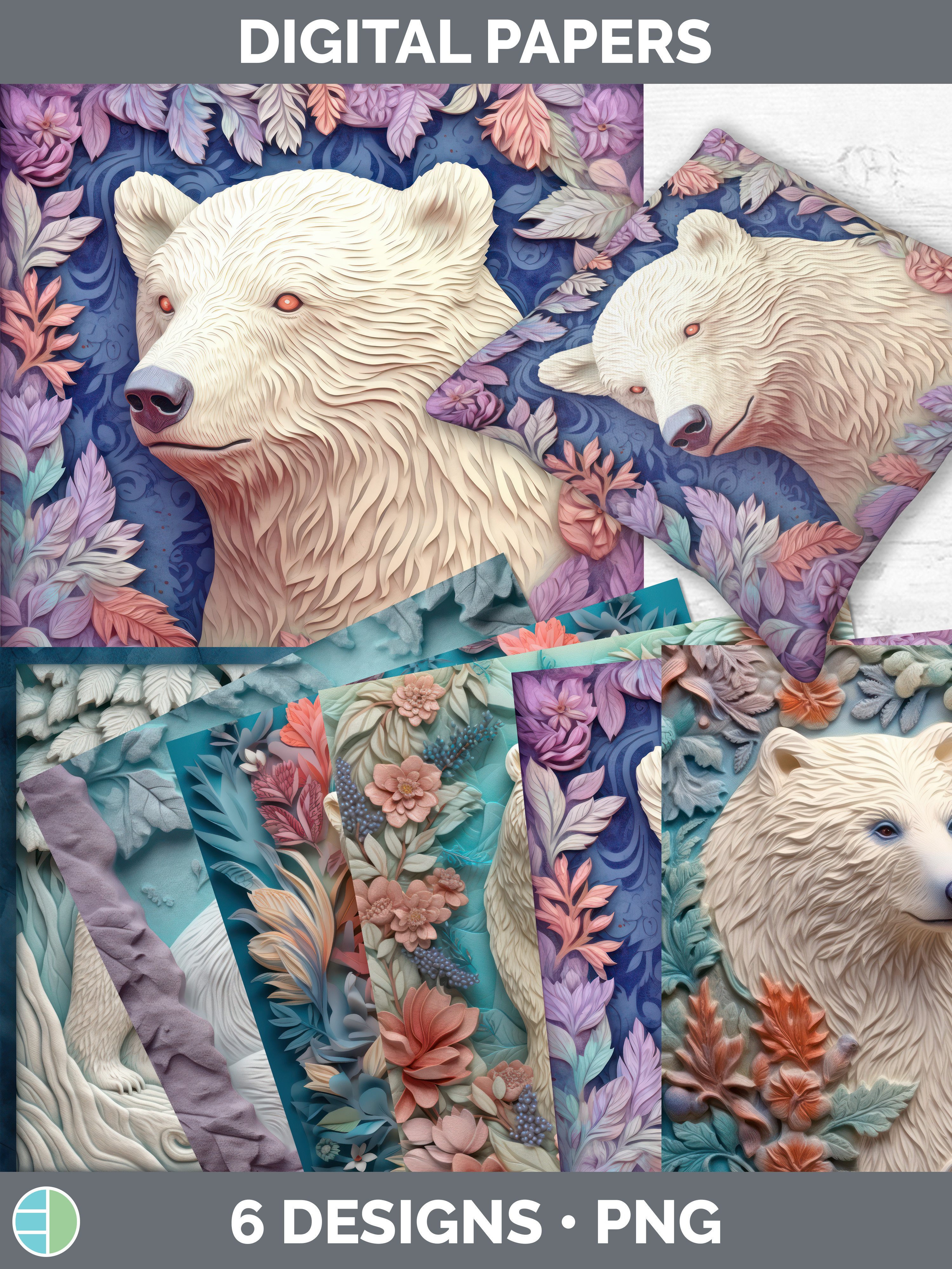 3D Polar Bear Paper Backgrounds | Digital Scrapbook Papers D