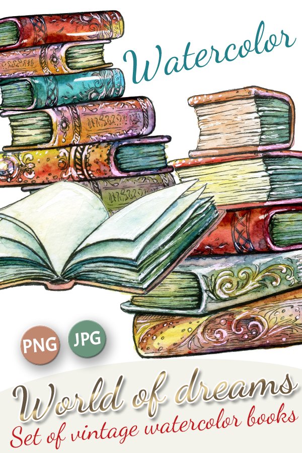 Watercolor book - vintage clipart on transparent background